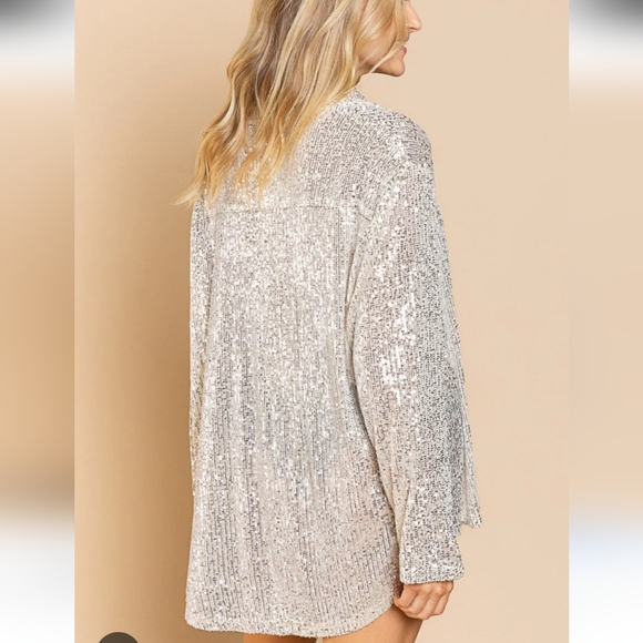 POL | Tops | Pol Shimmering Silver Sequin Top Sz Dm Oversided Nwt ...